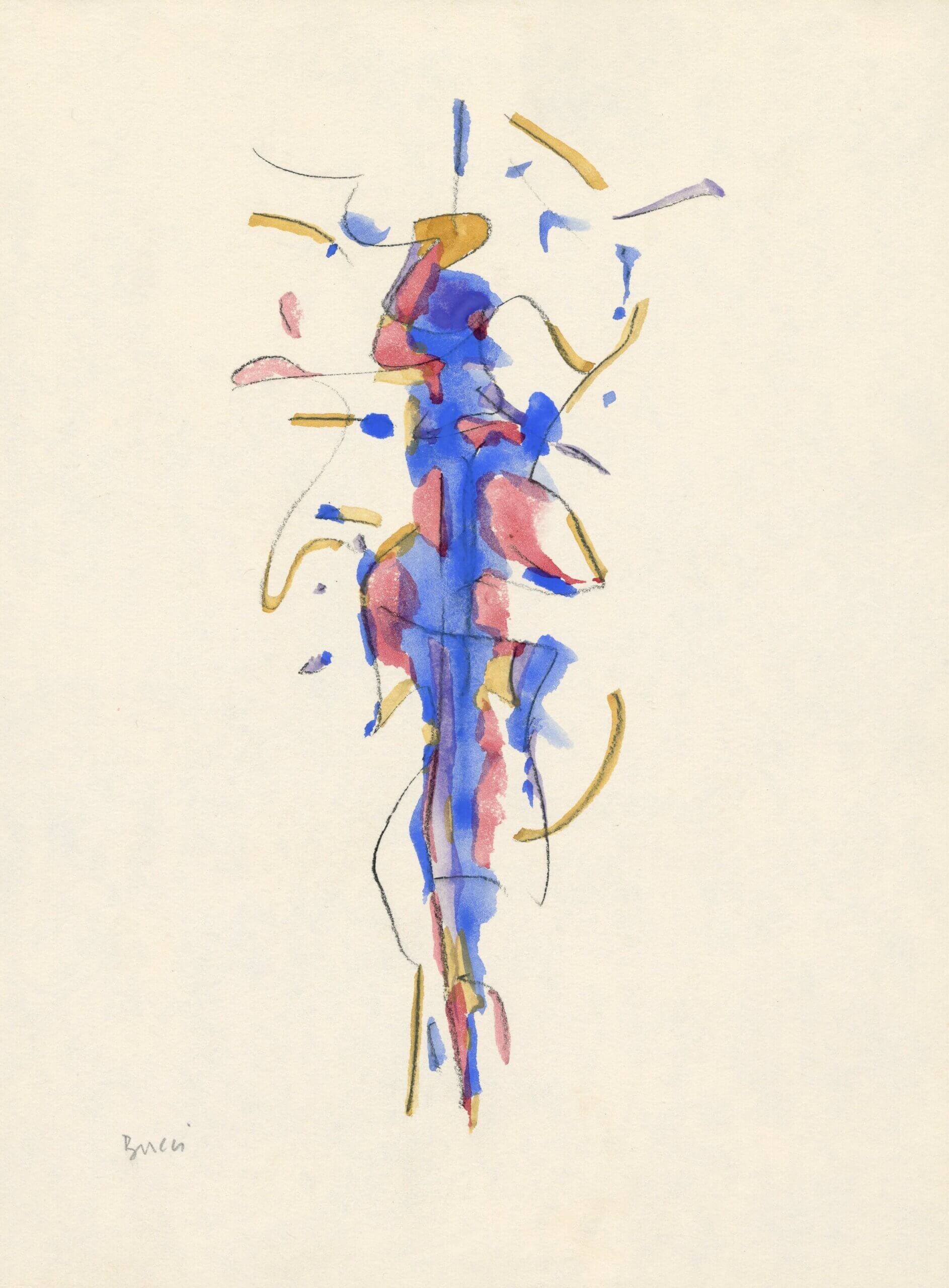 Untitled (D309) Blue Abstract Figure 6/14/88 - Blue Print Gallery